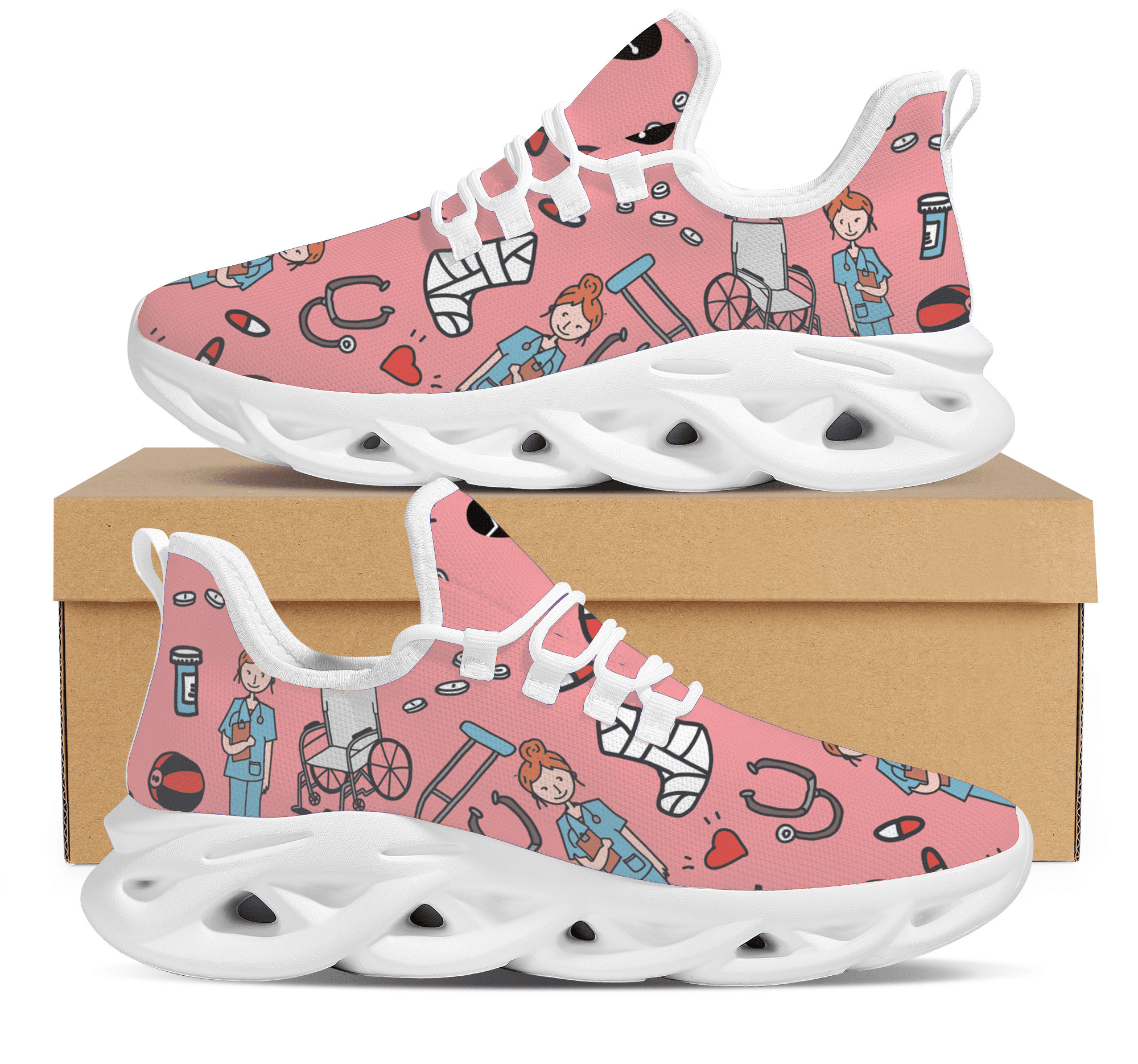 Cute Cartoon Doctor Nurse Pattern Ladies Chunky Shoes Comfort Sneakers ...