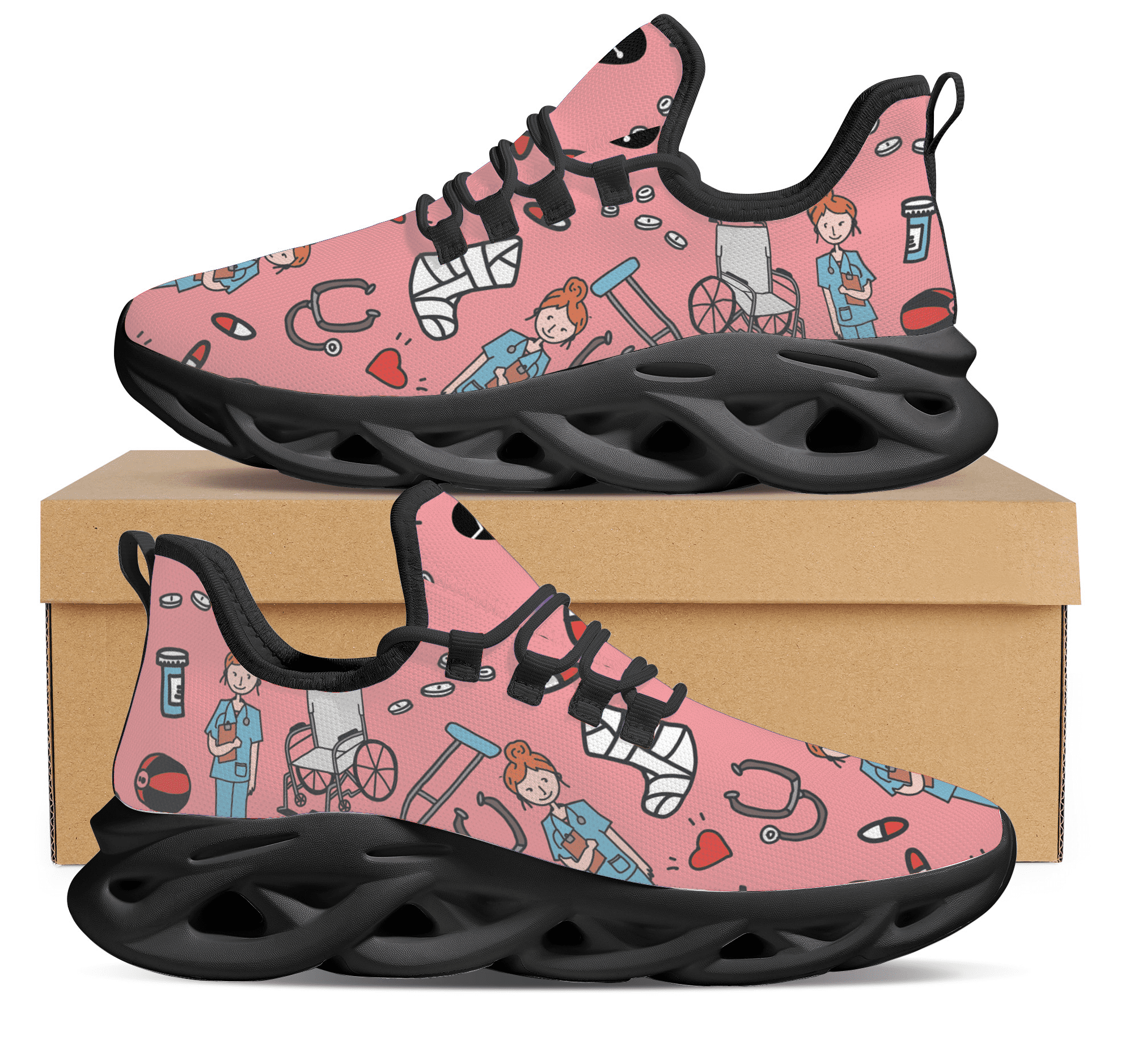 Cute Cartoon Doctor Nurse Pattern Ladies Chunky Shoes Comfort Sneakers ...