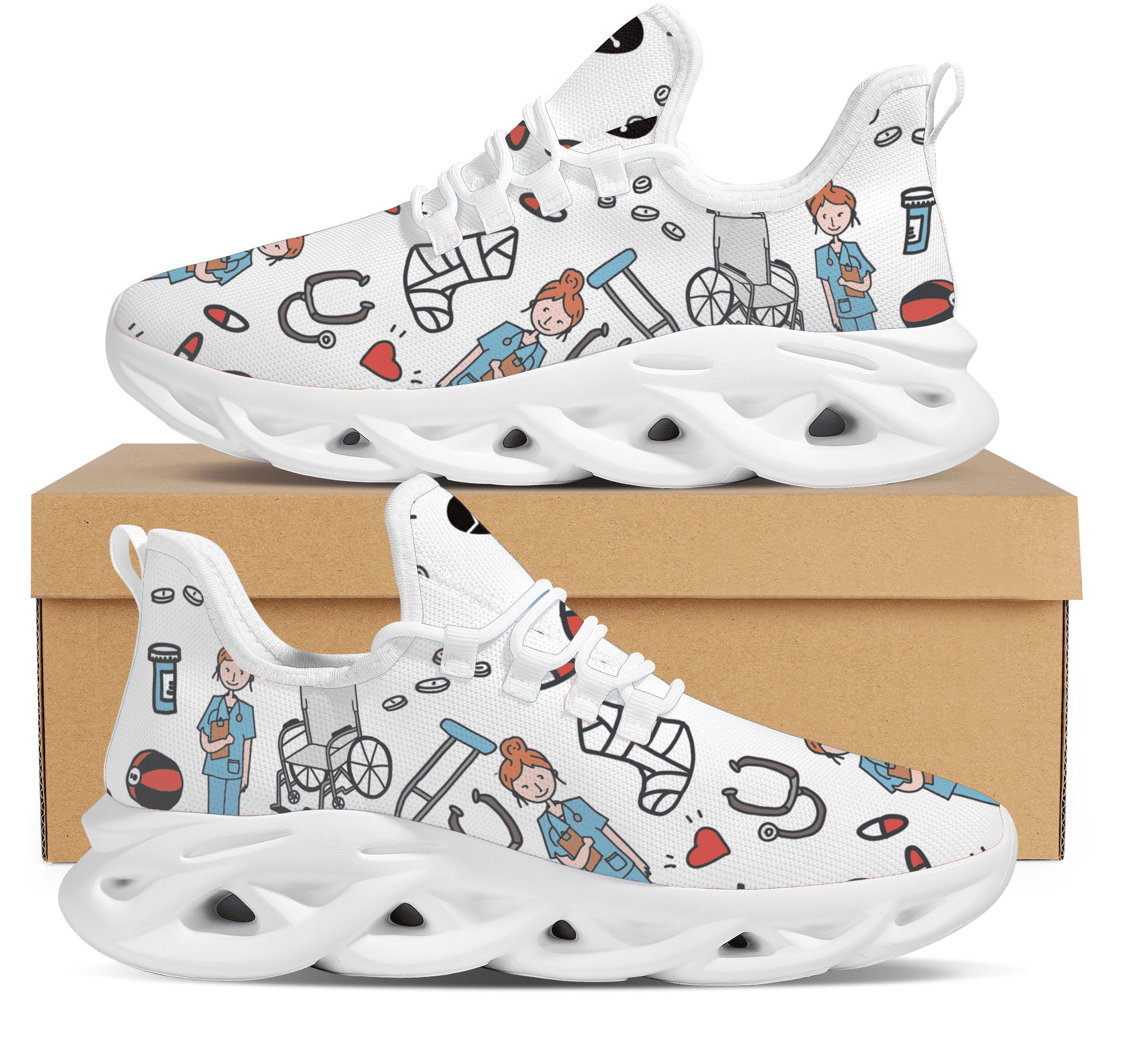 Cute Cartoon Doctor Nurse Pattern Ladies Chunky Shoes Comfort Sneakers ...