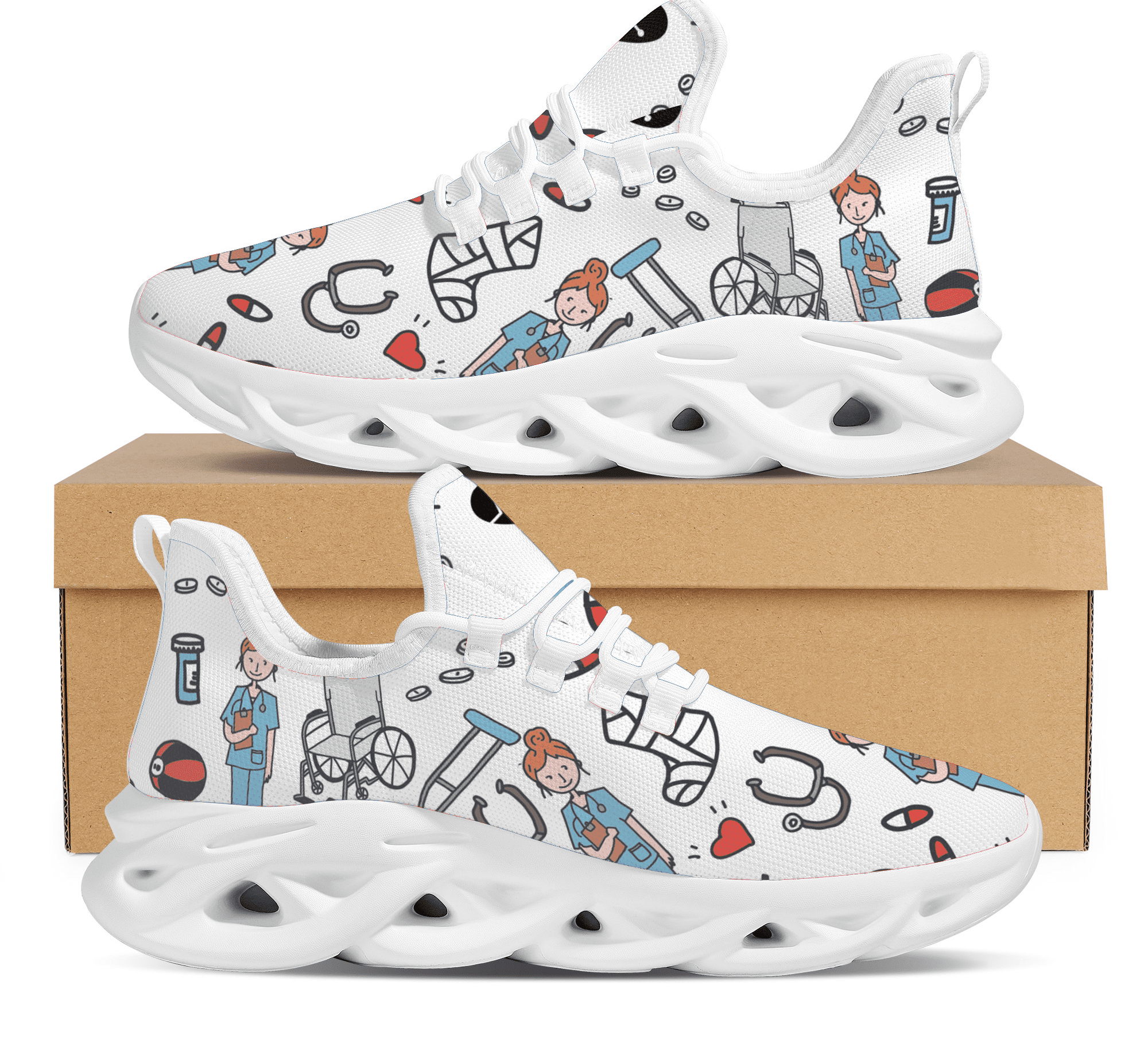 Cute Cartoon Doctor Nurse Pattern Ladies Chunky Shoes Comfort Sneakers ...
