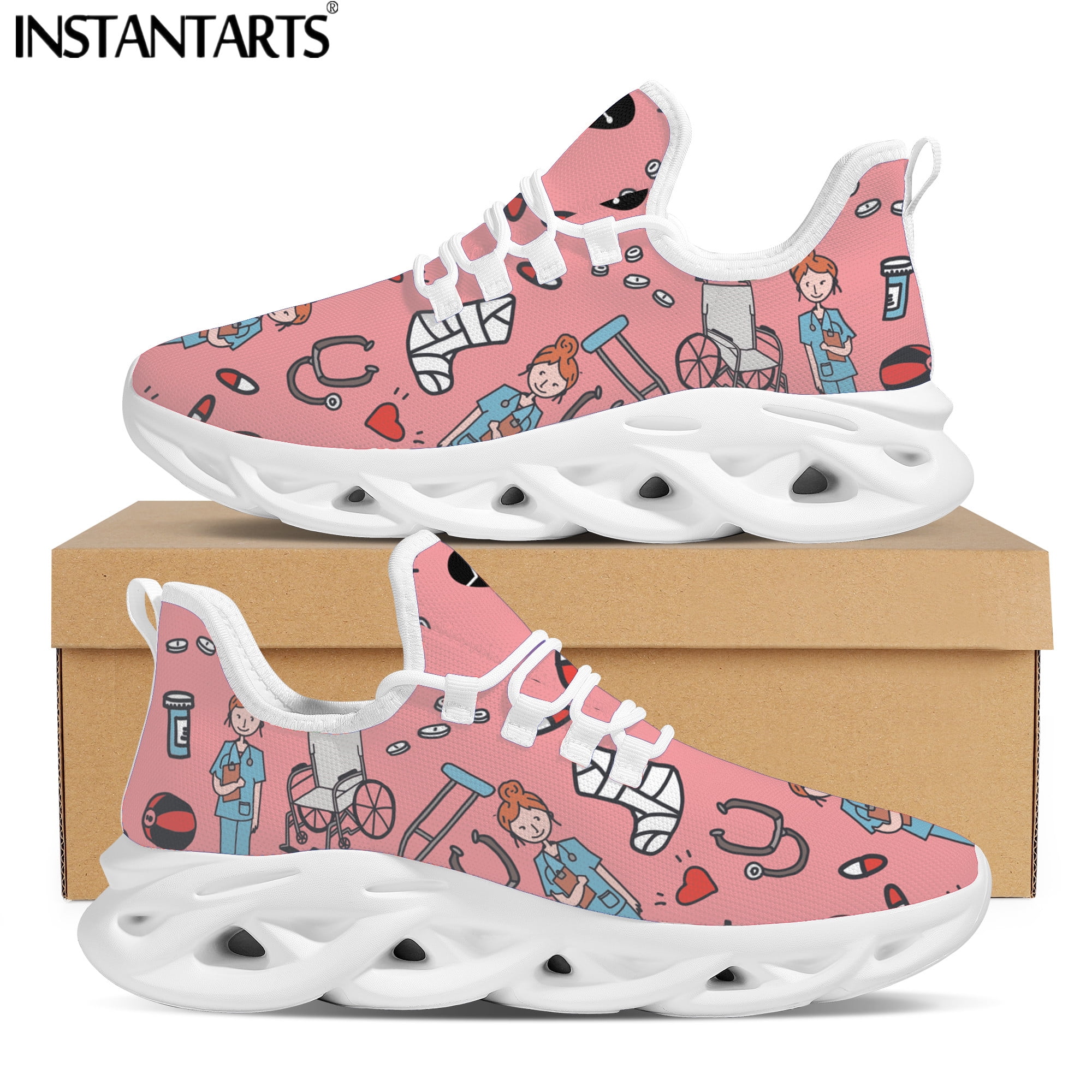 Cute Cartoon Doctor Nurse Pattern Ladies Chunky Shoes Comfort Sneakers ...