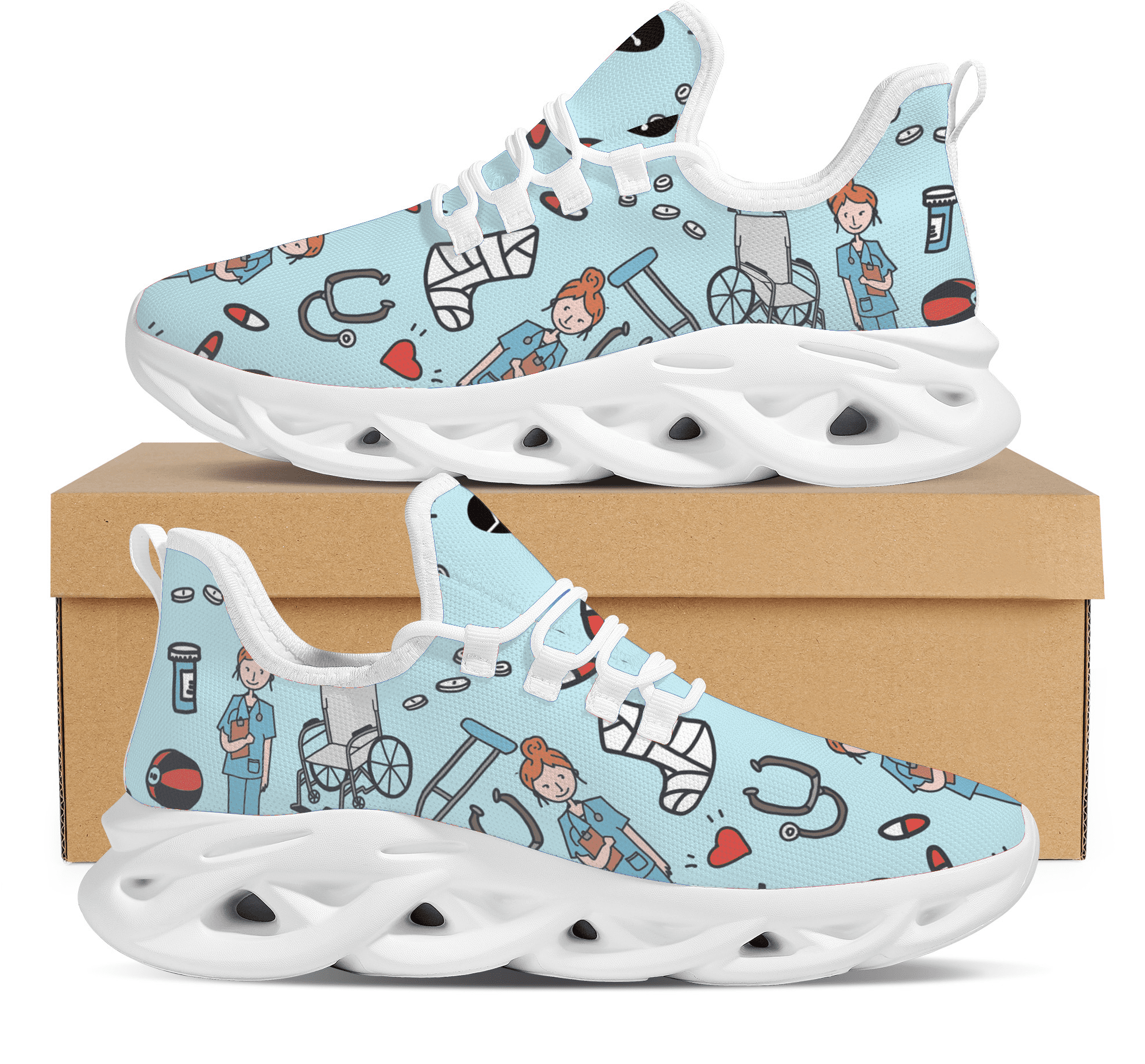 Cute Cartoon Doctor Nurse Pattern Ladies Chunky Shoes Comfort Sneakers ...