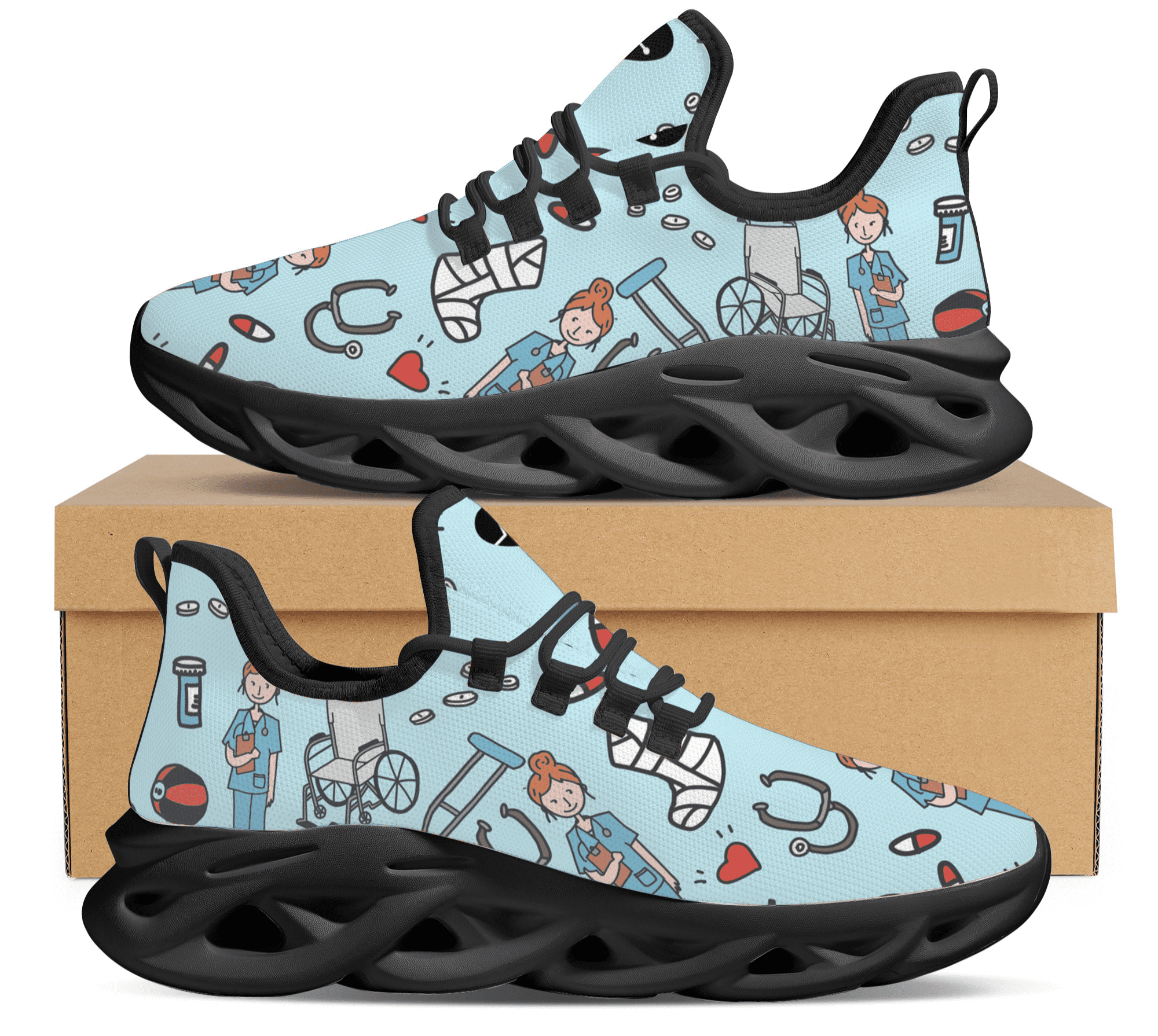 Cute Cartoon Doctor Nurse Pattern Ladies Chunky Shoes Comfort Sneakers ...