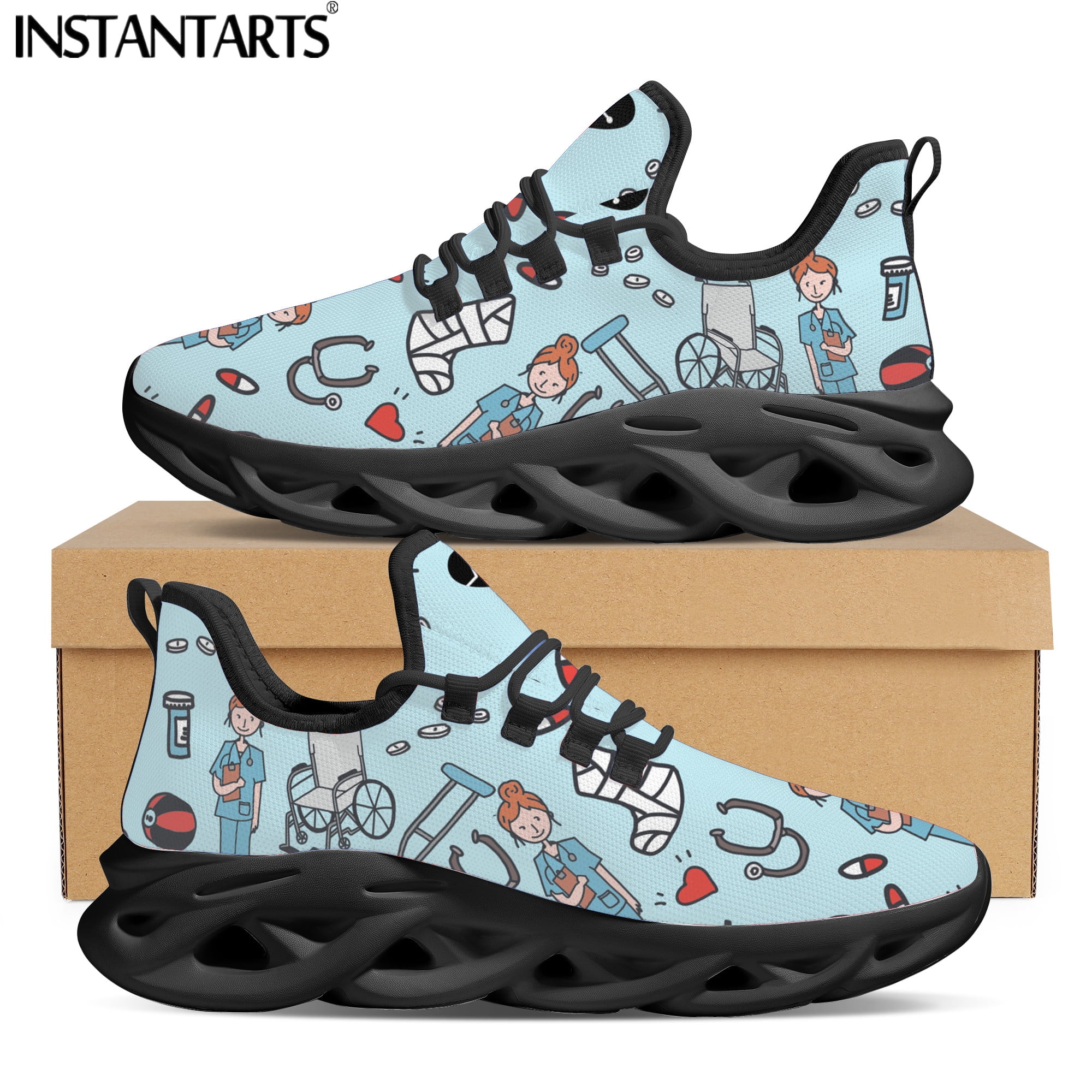 Cute Cartoon Doctor Nurse Pattern Ladies Chunky Shoes Comfort Sneakers ...