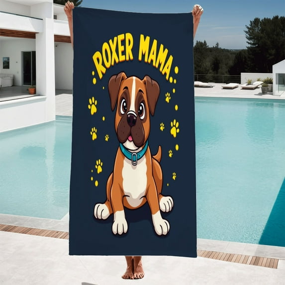 Cute Cartoon Dog Beach Towel - Happy Brown & White Dog with Print ...