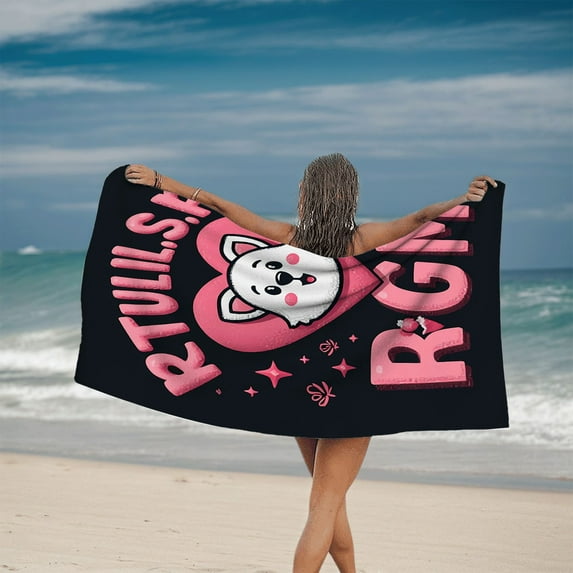 Cute Cartoon Dog Beach Towel with Pink Heart Design Perfect for Pool ...