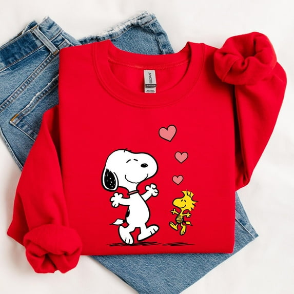 Cute Cartoon Dog & Bird Valentine Sweatshirt, Heart Graphic Love ...