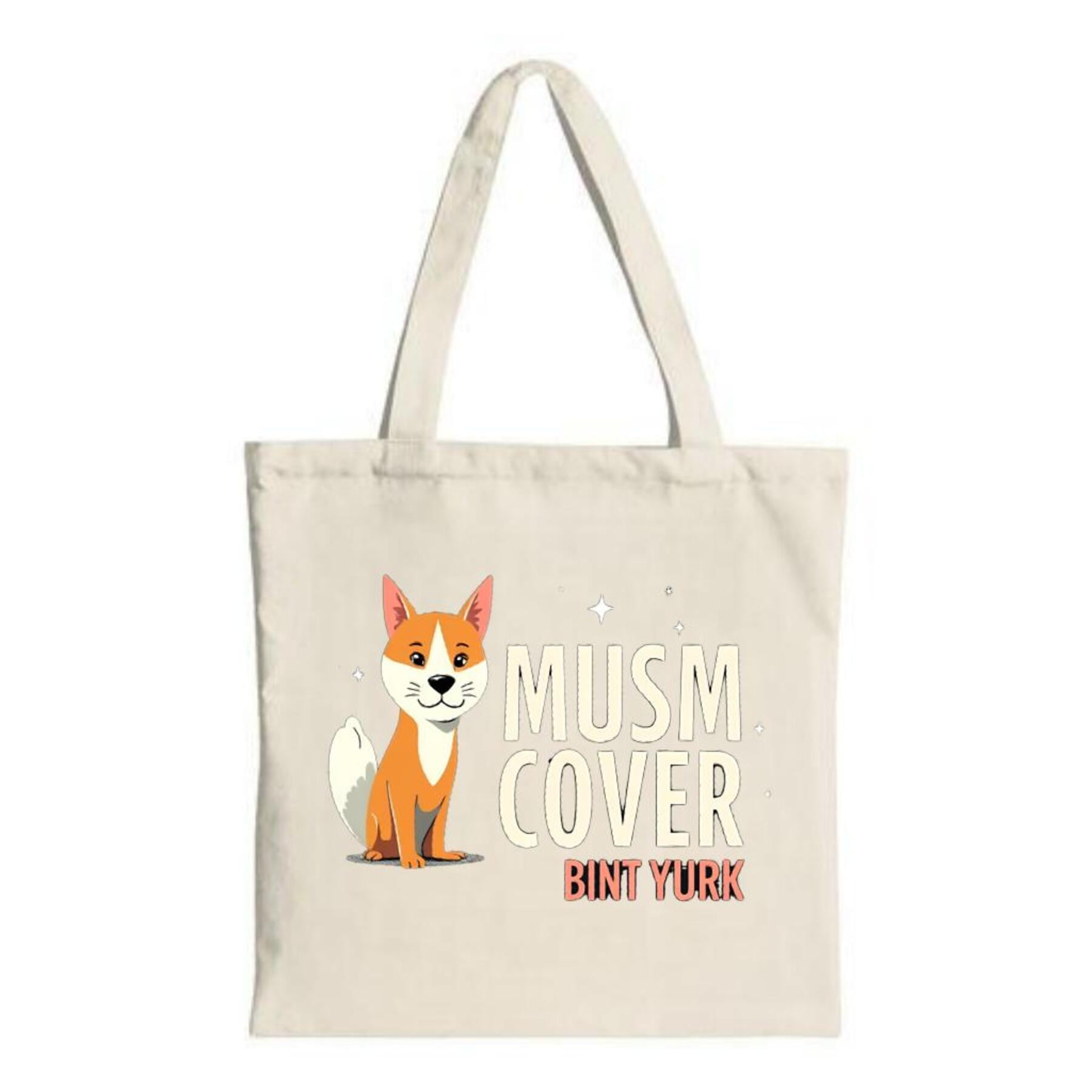 Cute Cartoon Dog Canvas Tote Bag - Cream Background Orange & White Bold ...