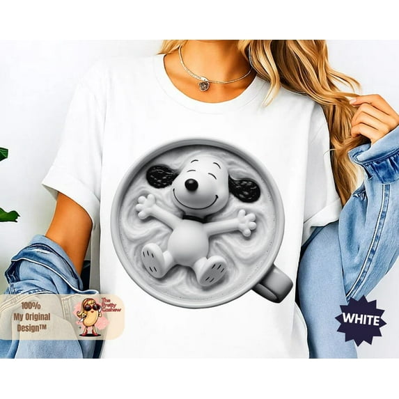 Cute Cartoon Dog Coffee Cup Graphic T-Shirt, Cozy Cafe Illustration Art ...