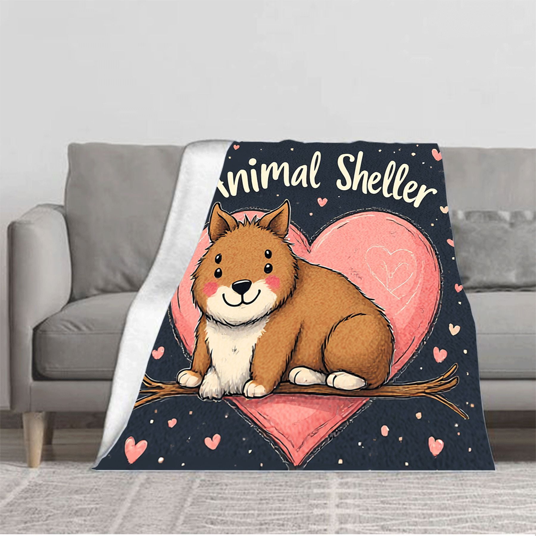 Cute Cartoon Dog Flannel Blanket - Soft Warm Cozy Design with Heart ...