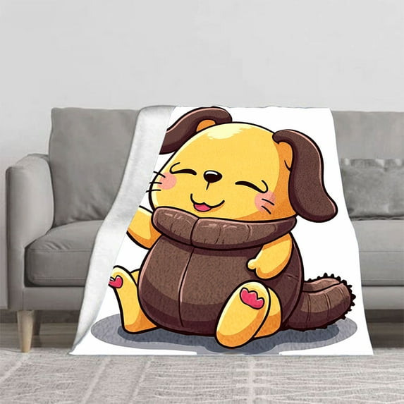 Cute Cartoon Dog Flannel Blanket - Soft Warm & Cozy for Sofa Travel Bed ...