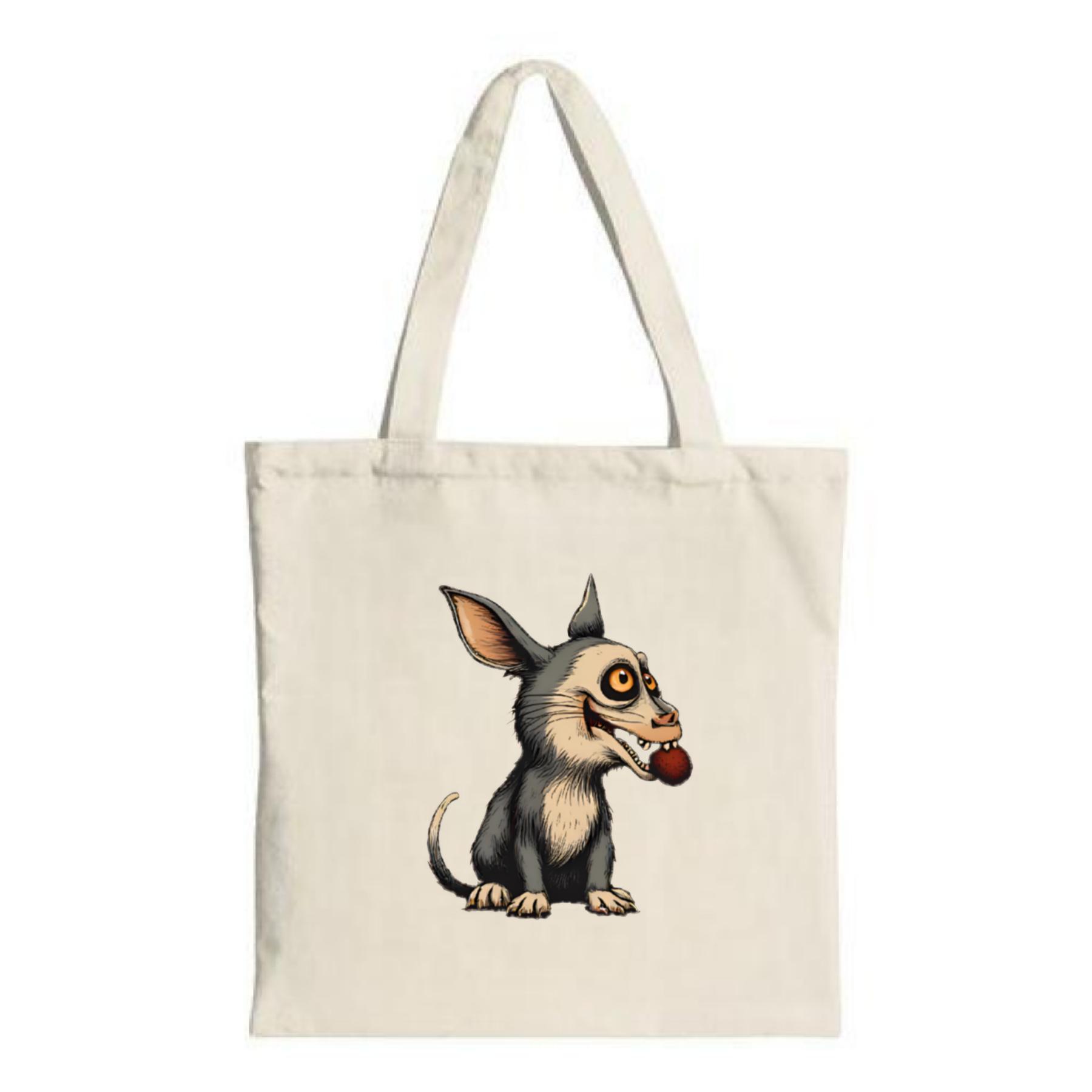 Cute Cartoon Dog Tote Bag - Playful pup with big ears & bushy tail ...