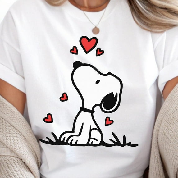 Cute Cartoon Dog With Hearts Graphic T-Shirt, Minimal Line Art Puppy ...