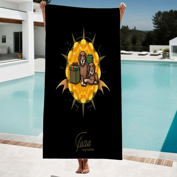 Cute Cartoon Dogs Beach Towel - Large & Small Dogs with Starry ...
