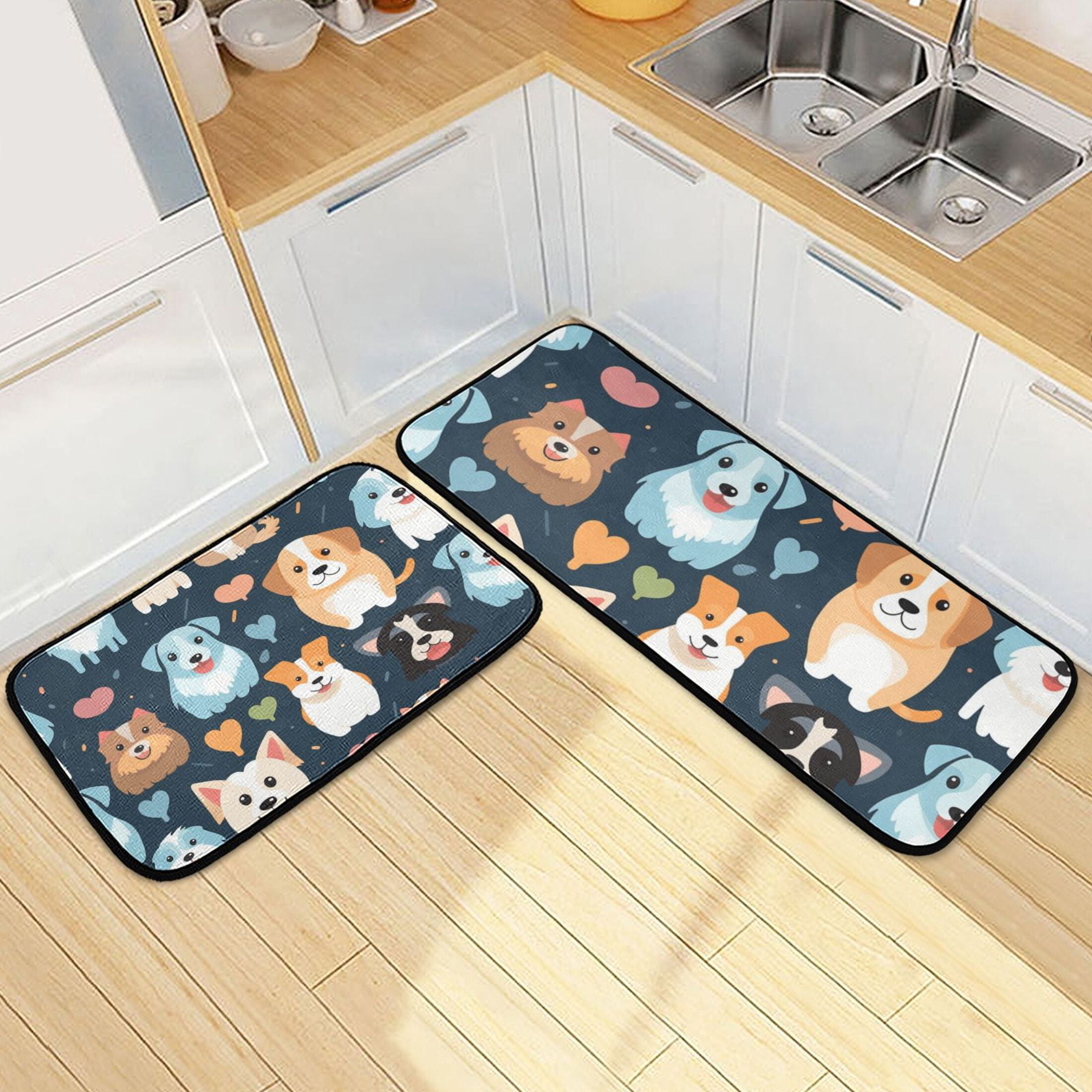 Cute Cartoon Dogs Kitchen Rugs Set of 2 Non Slip Floor Foam Mat ...