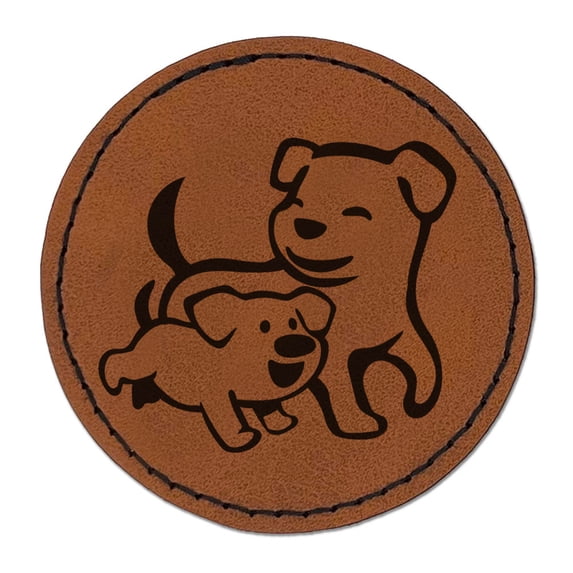 Cute Cartoon Dogs Mother and Child Puppy Pet Round Iron-On Engraved ...