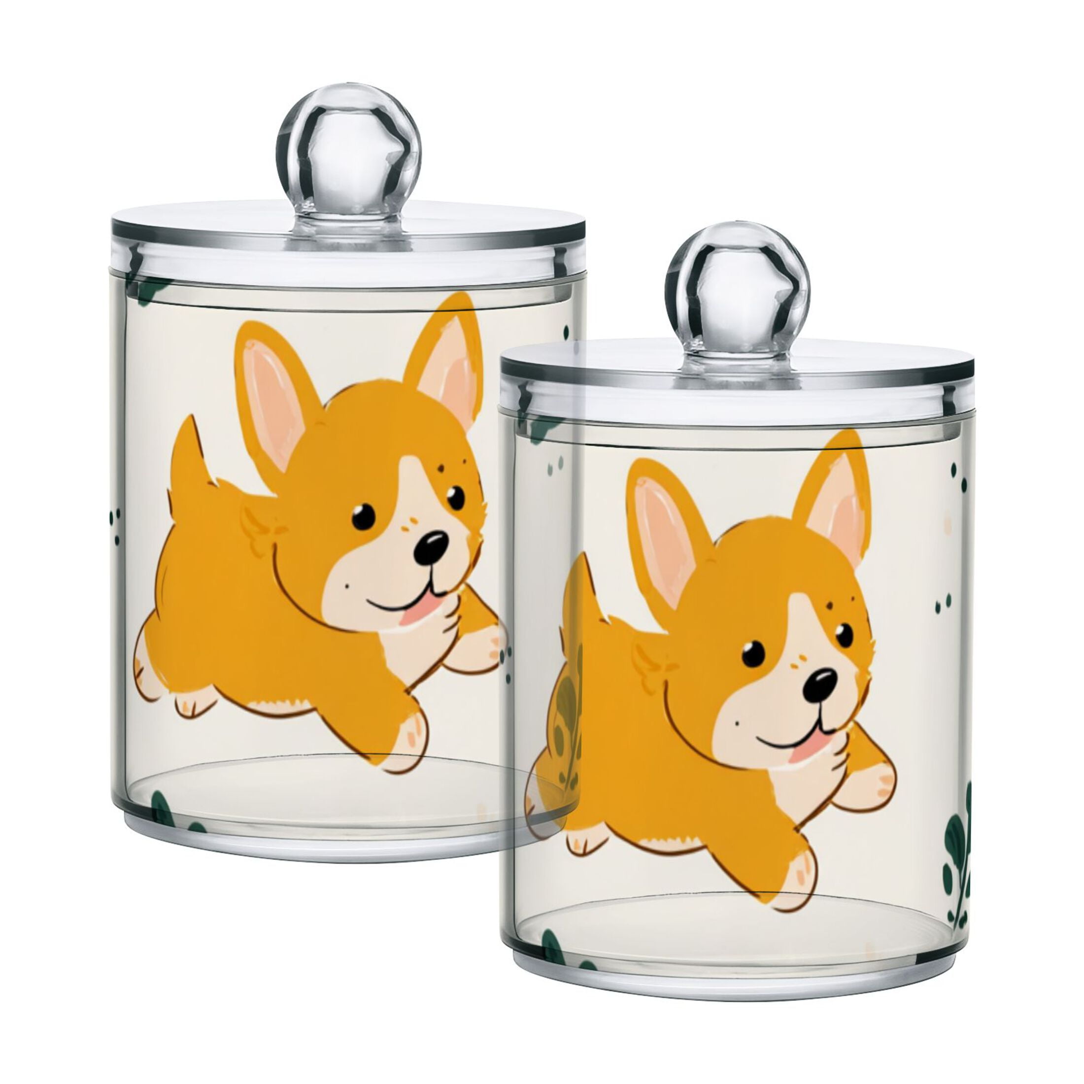 Cute Cartoon Dogs Run Leaves Flowers Translucent Plastic Cans Storage ...