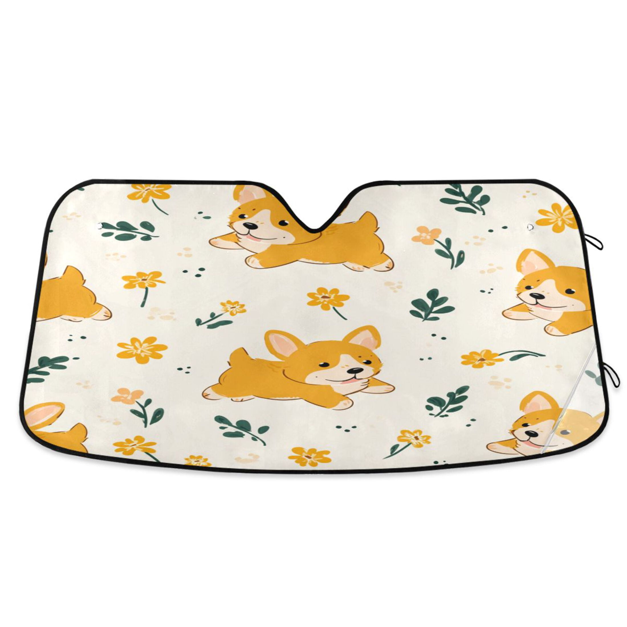 Cute Cartoon Dogs Run Leaves Flowers Windshield Sun Shade Automobile ...
