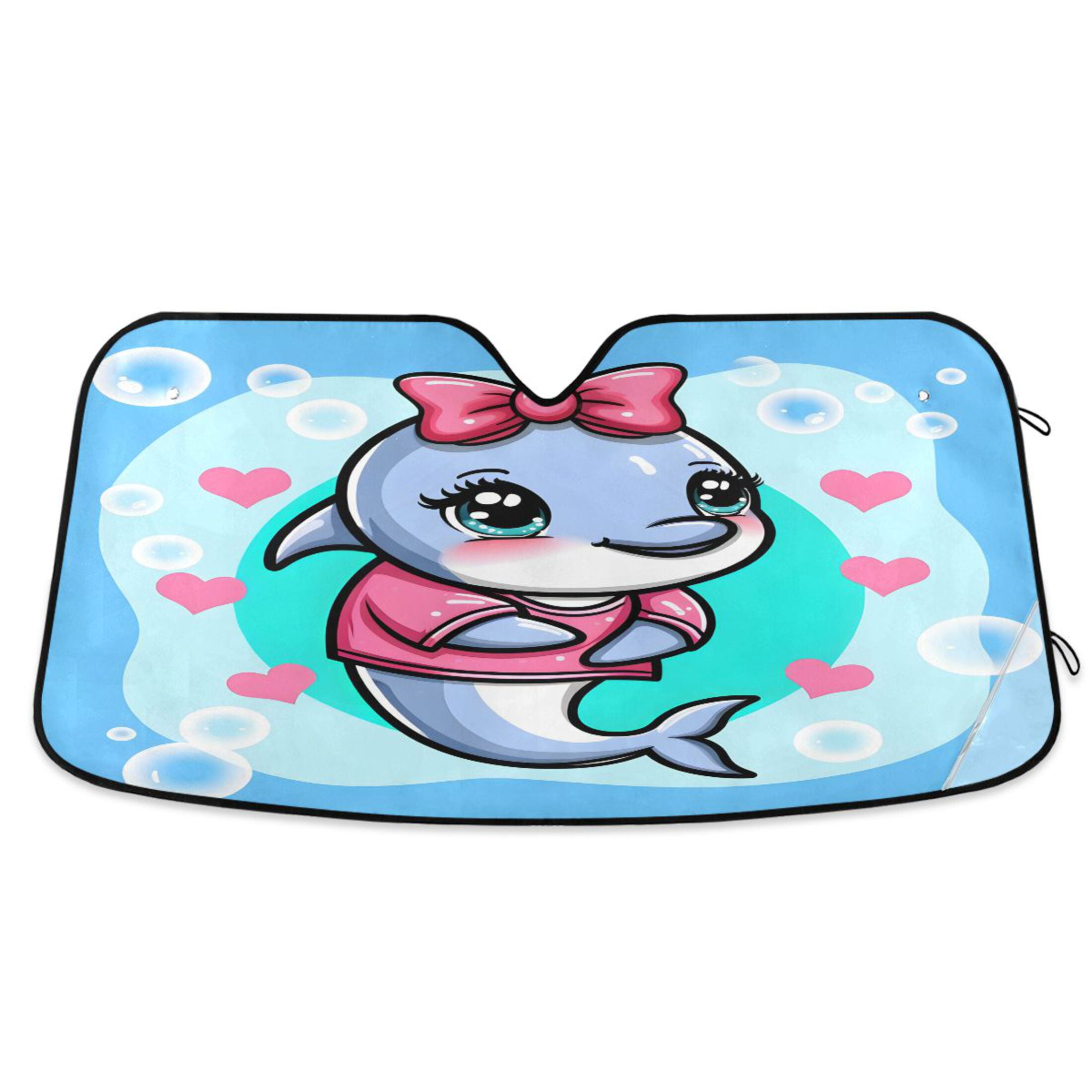 Cute Cartoon Dolphin Girl with Bow Car Windshield Sun Shade Foldable ...