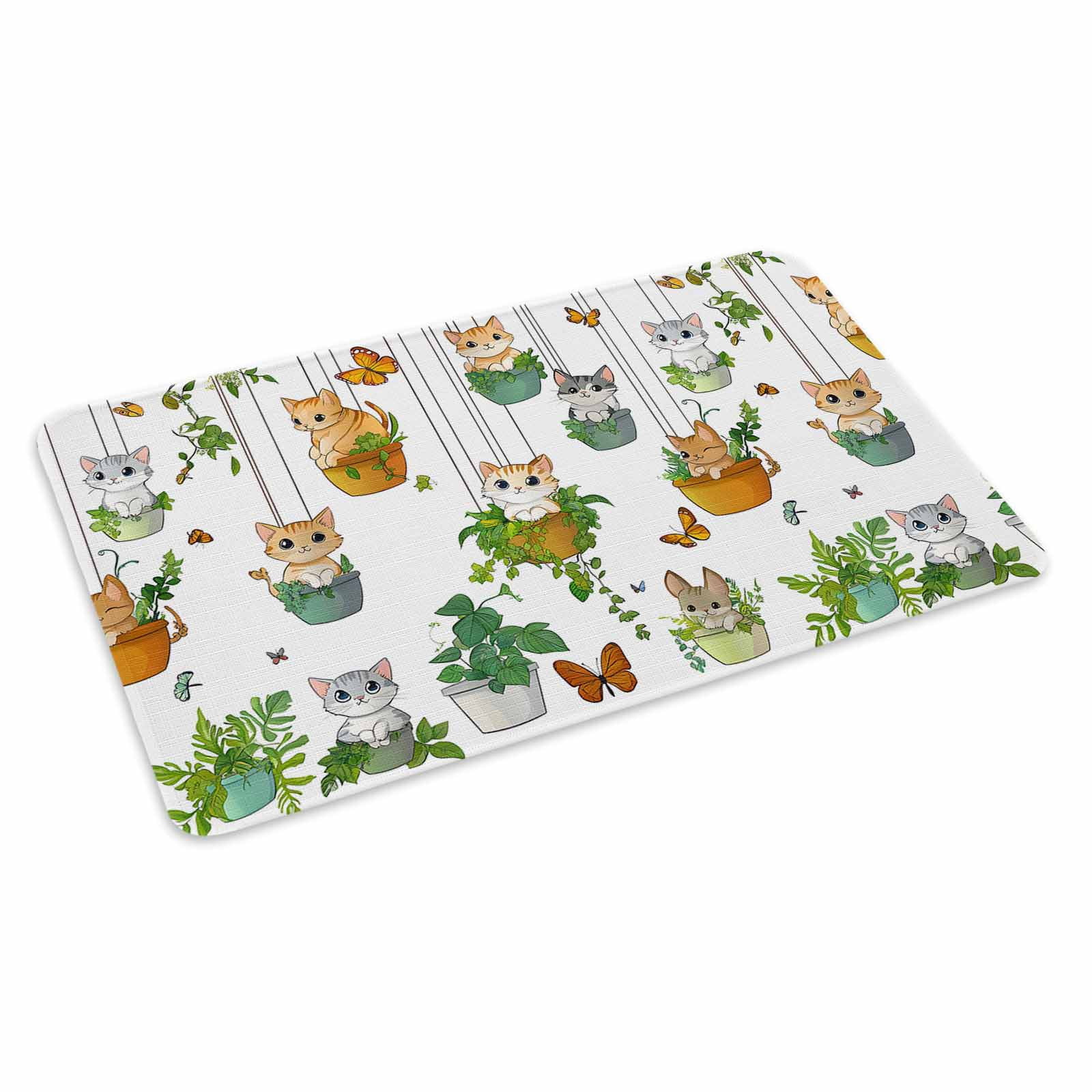 Cute Cartoon Doormat Outdoor Entrance 20"x31.5", Cat Butterfly Spring ...