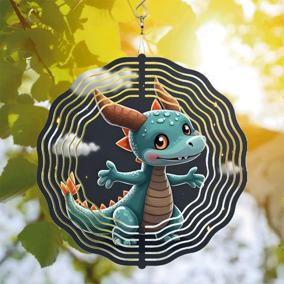 Cute Cartoon Dragon Metal Wind Spinner - Blue & Orange Design Whimsical ...