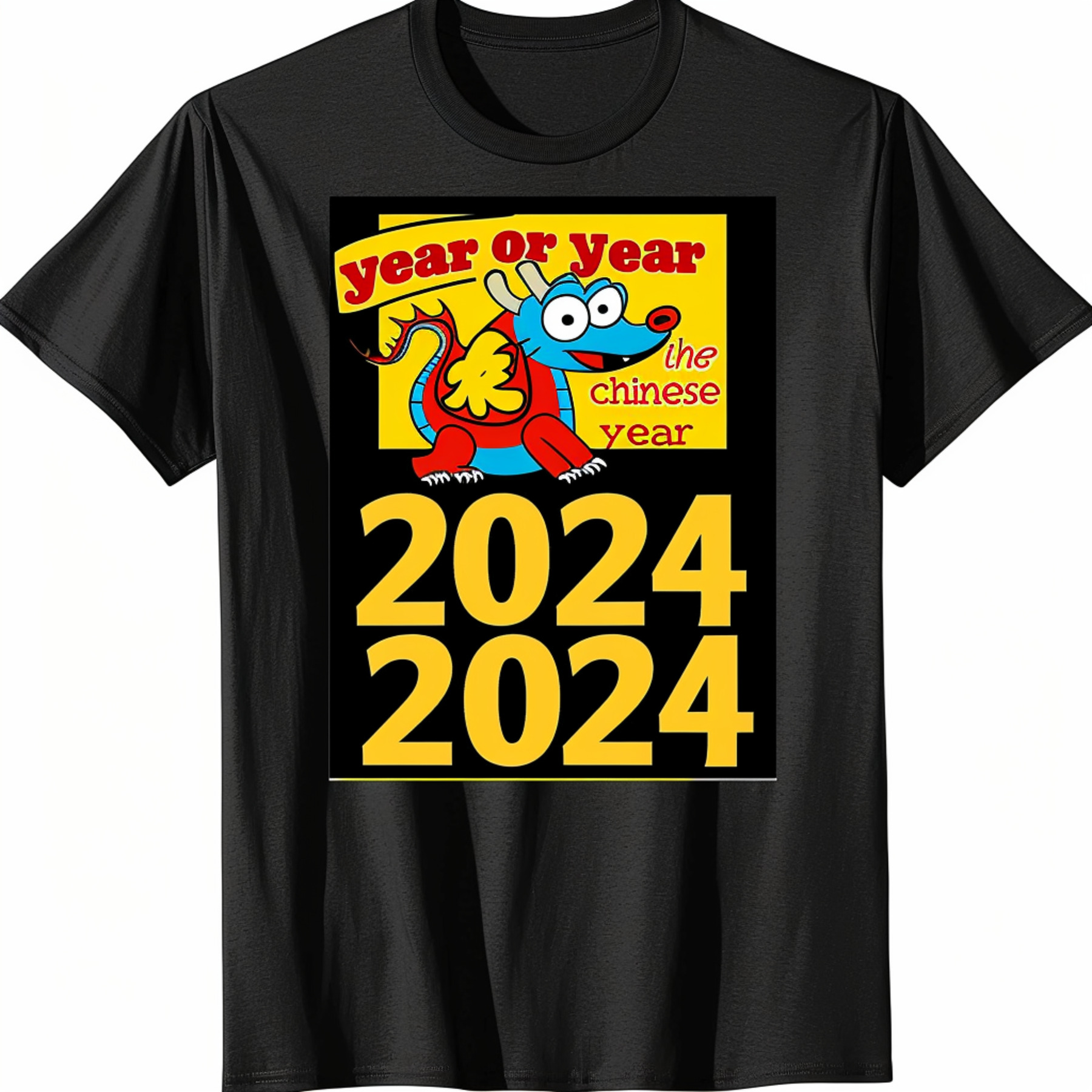 Cute Cartoon Dragon Year of the Chinese New Year 2024 Black T Shirt ...