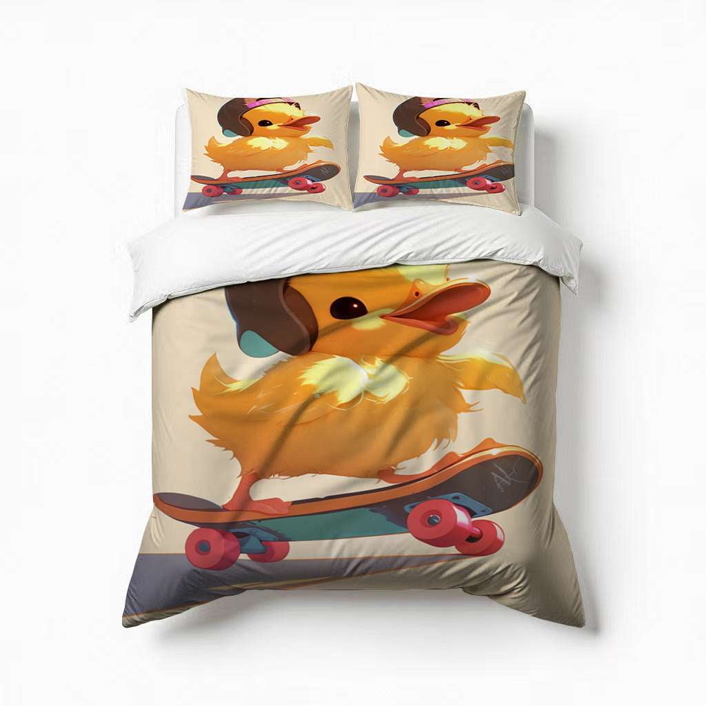 Cute Cartoon Duck Bedding Set 3 Pcs Soft Microfiber Quilt Cover For ...