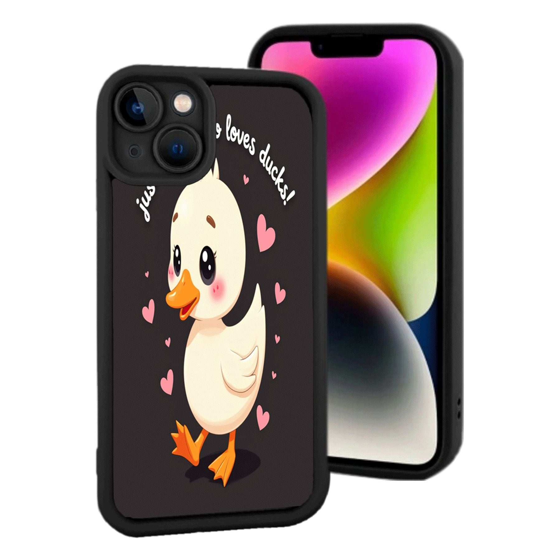Cute Cartoon Duck Phone Case for iPhone 15 - White Duck with Hearts ...