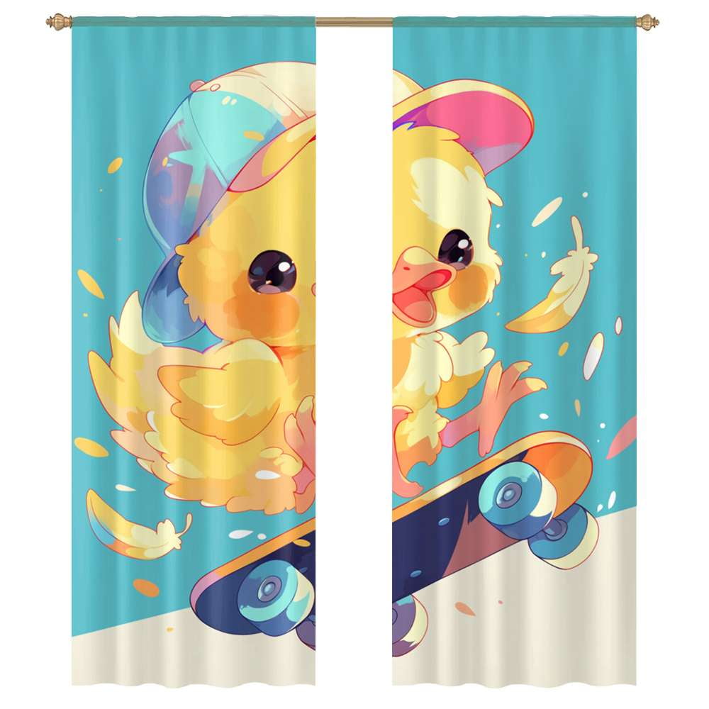 Cute Cartoon Duck Sheer Window Curtains for Living Room Kitchen Bedroom ...
