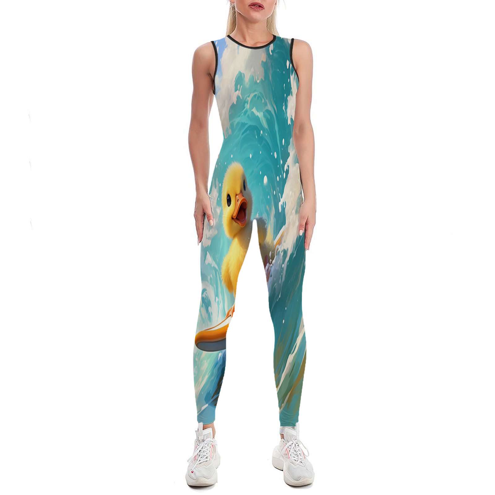 Cute Cartoon Duck Women's One Piece Yoga Jumpsuits Leggings Playsuit ...