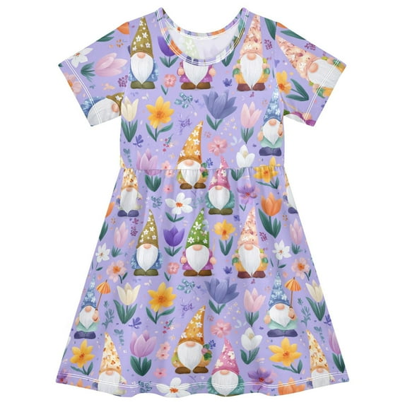 Cute Cartoon Dwarfs Short Sleeve Dress A-Line Cute Midi Casual Sundress ...