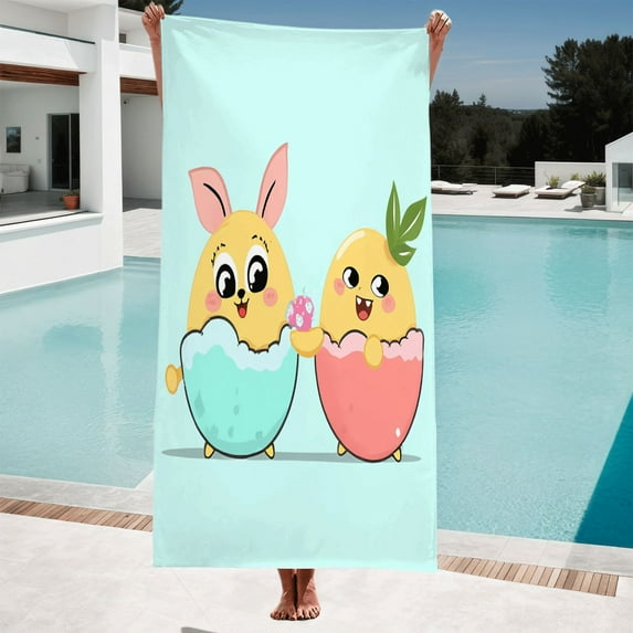 Cute Cartoon Eggs with Ears & Leafy Tops - Smiling Design Beach Towel ...