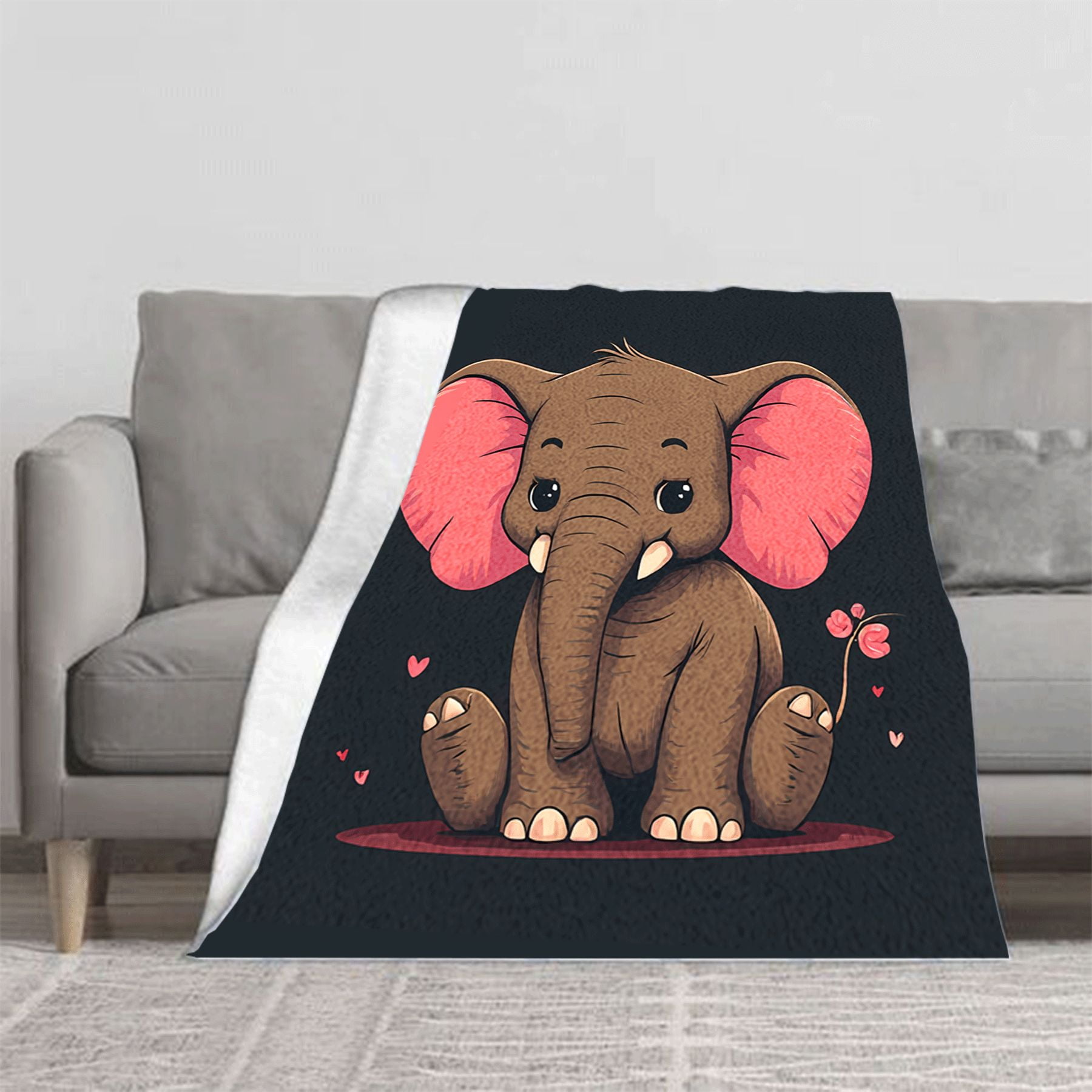 Cute Cartoon Elephant Flannel Blanket - Soft Warm Cozy Design with Pink ...