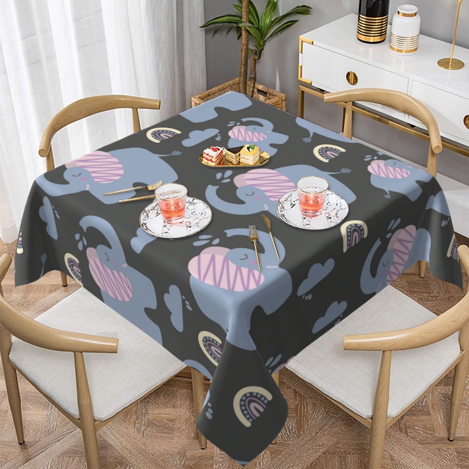 Cute Cartoon Elephant Pattern Square Tablecloth Washable Table Cloth ...