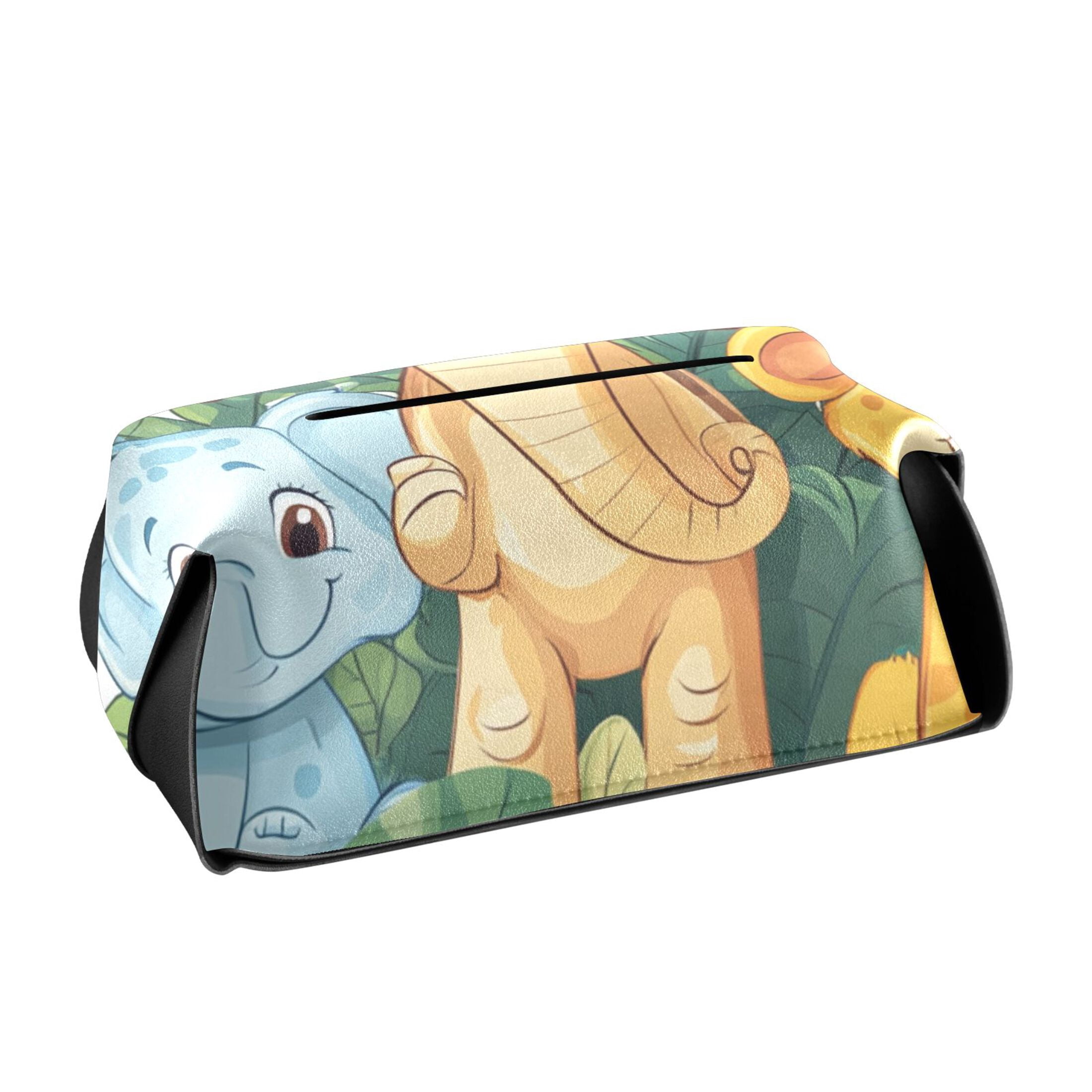 Cute Cartoon Elephant and Tiger Tissue Box Cover Leather Square ...