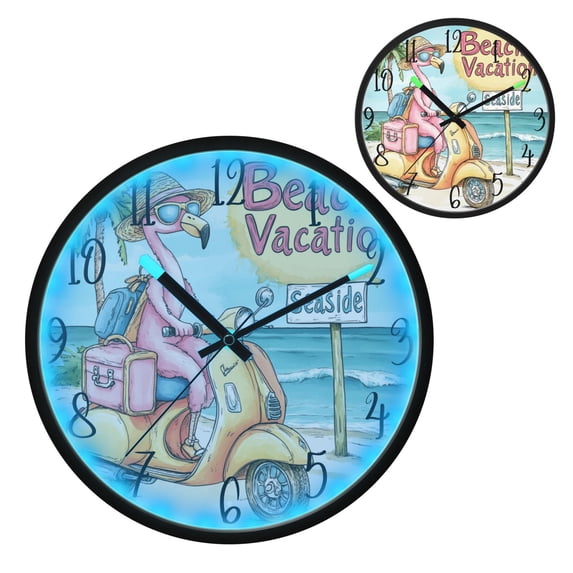 Cute Cartoon Flamingo Luminous Wall Clock with Sound-Activated LED 12 ...