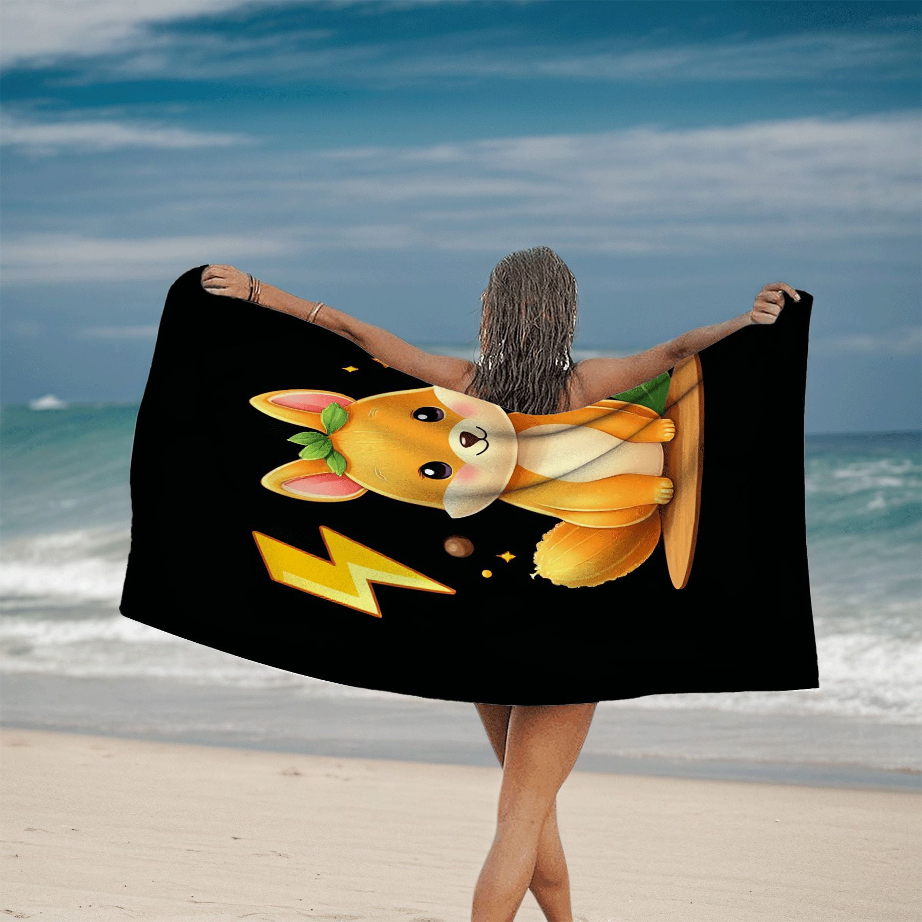 Cute Cartoon Fox Bath Towel - Whimsical Design with Expressive Eyes ...