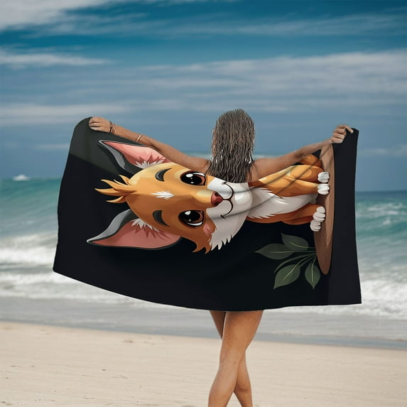 Cute Cartoon Fox Beach Towel - Cheerful Orange Fox Design with ...