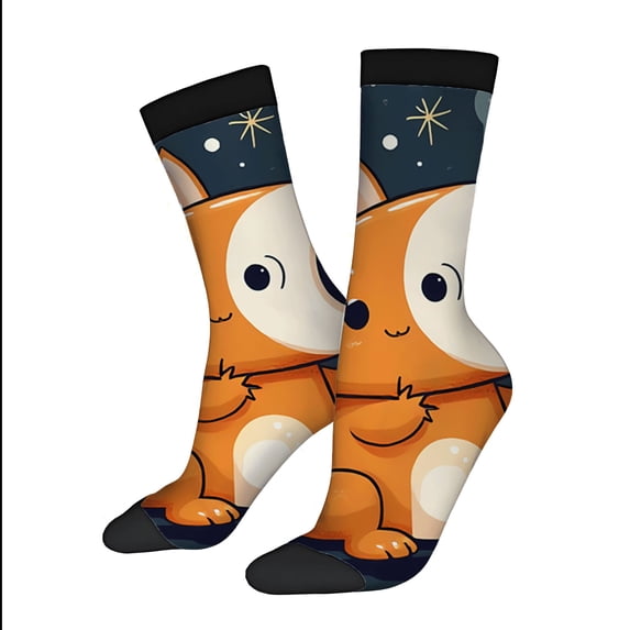 Cute Cartoon Fox Design Socks 2 Pairs Unisex Trendy Socks with Playful ...