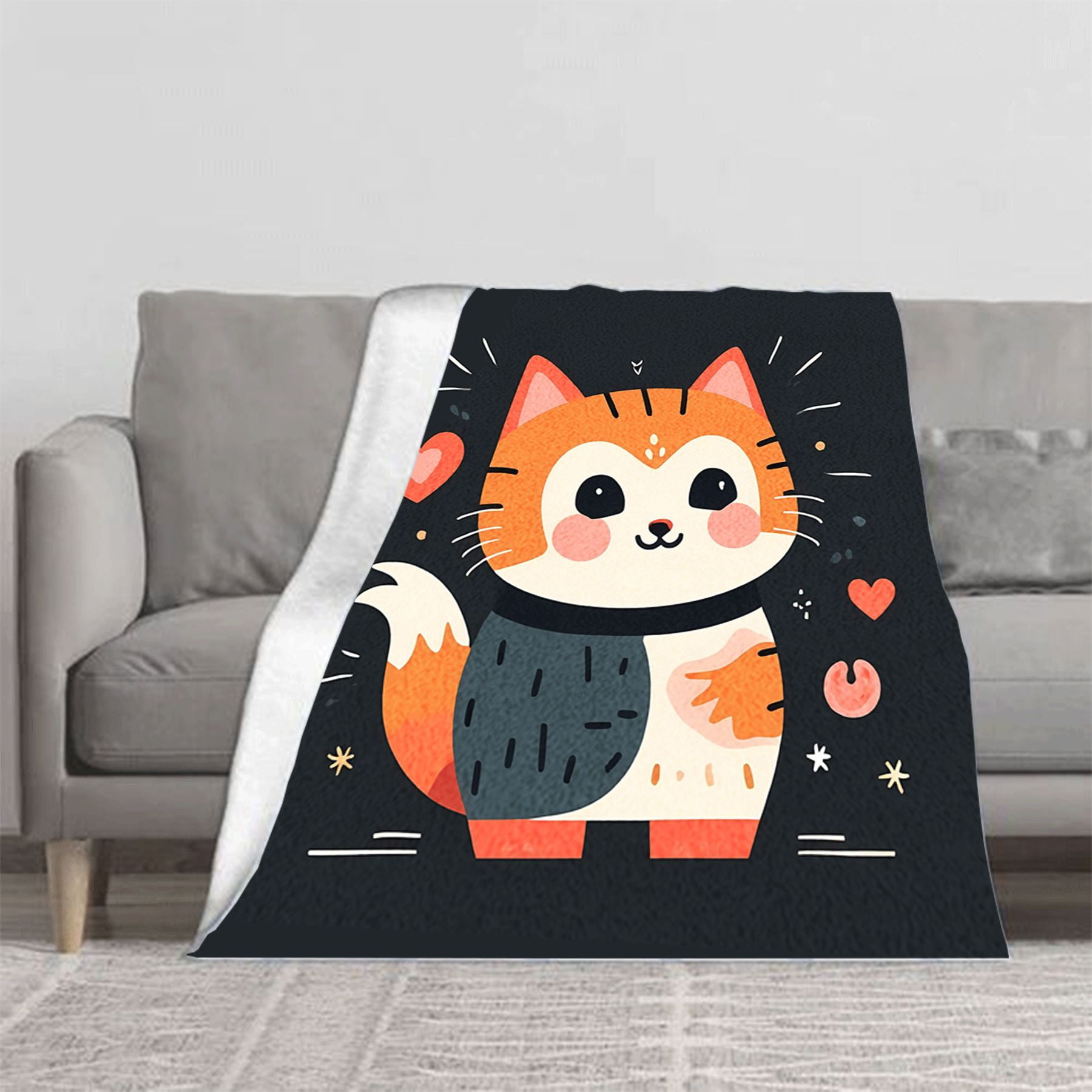 Cute Cartoon Fox Flannel Blanket - Soft Warm Cozy Design with Colorful ...