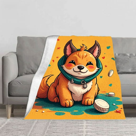 Cute Cartoon Fox Flannel Blanket - Soft Warm & Cozy for Sofa Travel Bed ...
