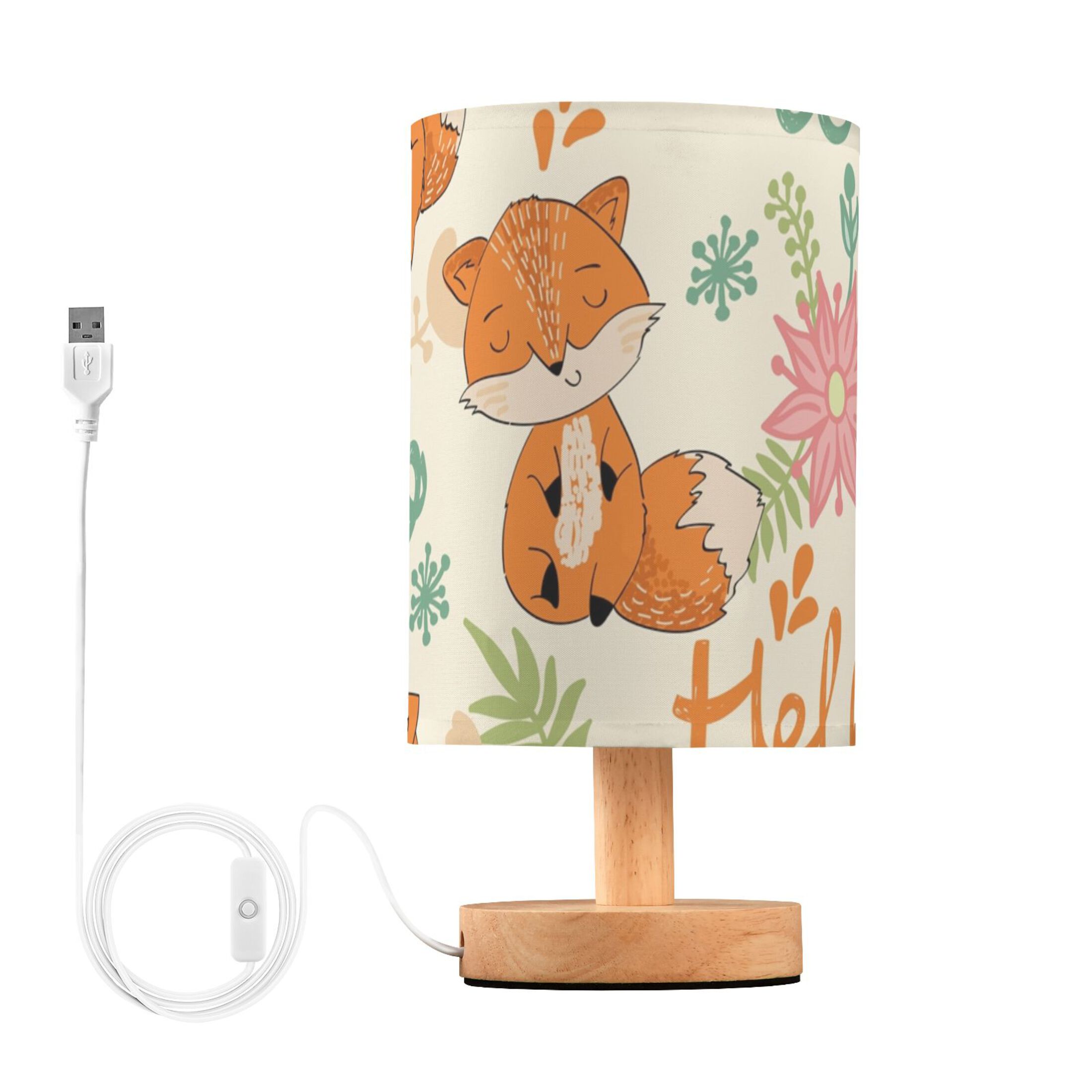 Cute Cartoon Fox Flowers Bedside Table Lamp LED Warm Lights with USB ...