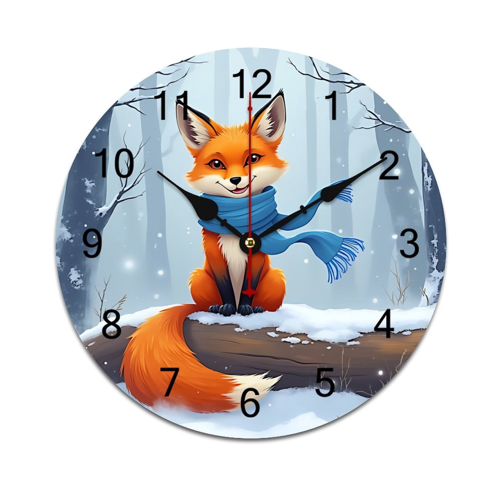 Cute Cartoon Fox with Colorful Flowers Bedroom Wall Clock Large Modern ...