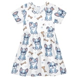 Cute Cartoon French Bulldog and A Bone Short Sleeve Dress A-Line Cute ...