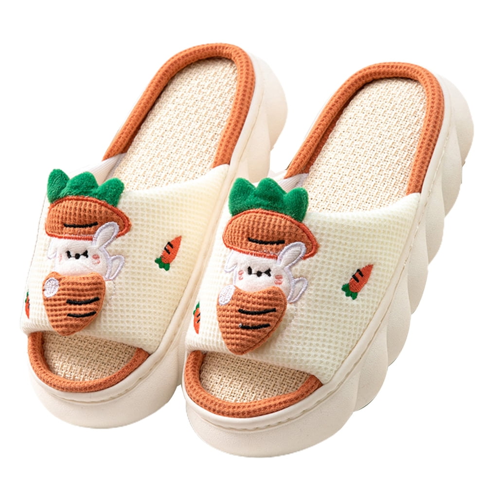 Cute Cartoon Frogs Carrot Mute Linen Slippers Four Seasons General ...