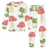 Cute Cartoon Frogs Leaves Mushrooms Cotton Pajama Set Long Sleeve Top ...