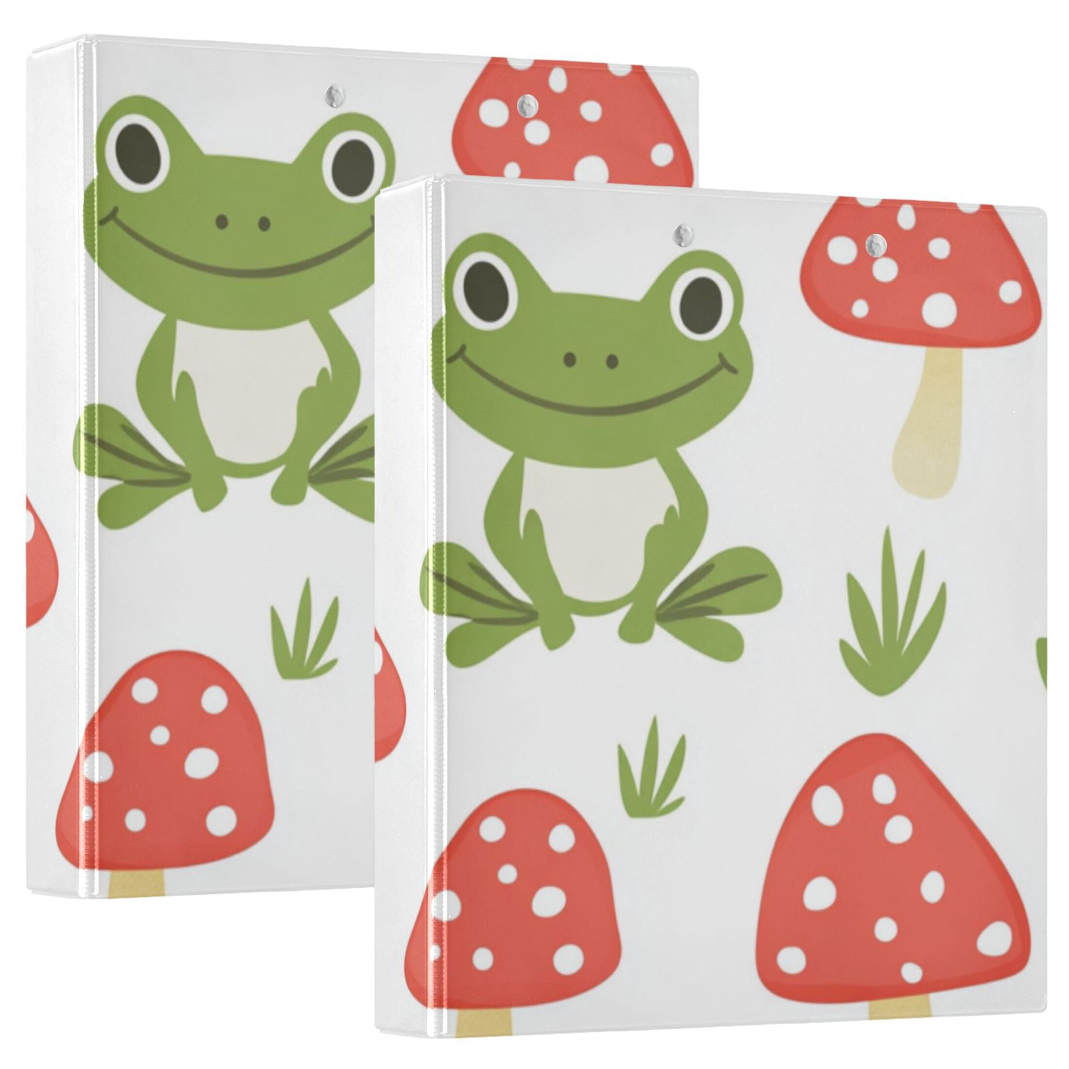 Cute Cartoon Frogs Leaves Mushrooms Round Ring Binder 3 Rings 1.5 ...