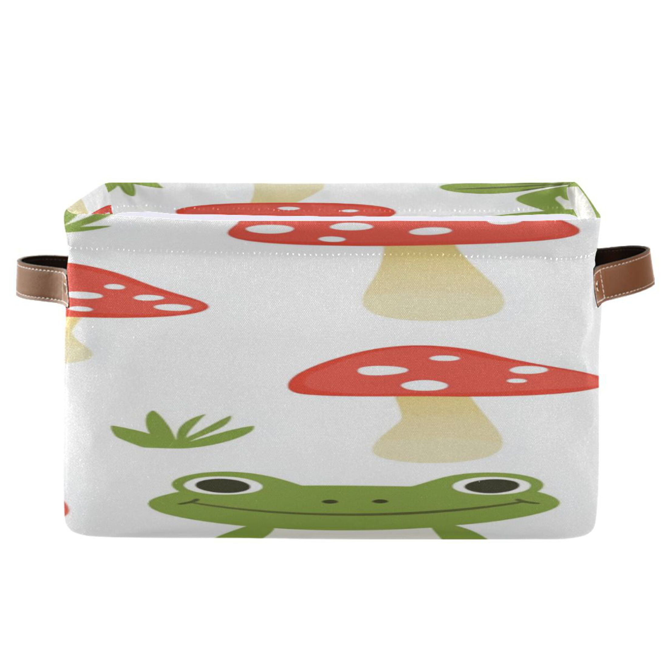 Cute Cartoon Frogs Leaves Mushrooms Square Storage Bins with Handles ...