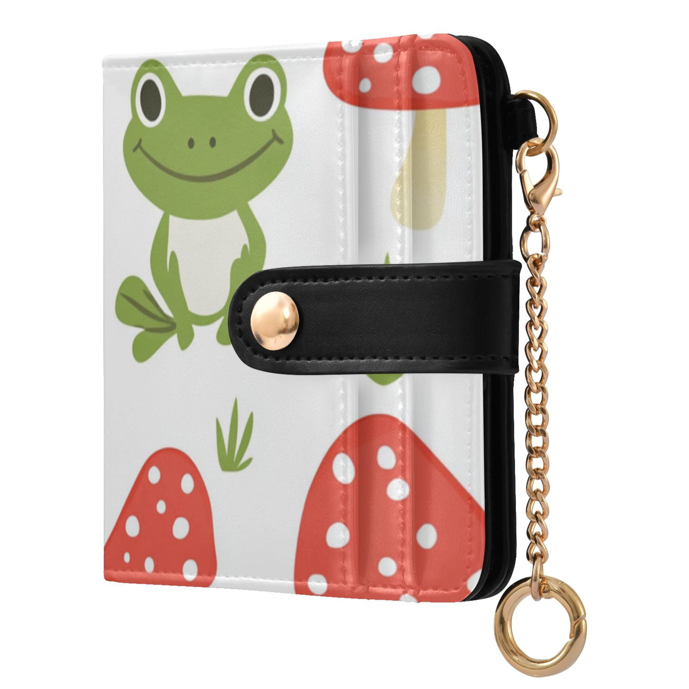 Cute Cartoon Frogs Leaves Mushrooms Women's Wallet PU Leather Card ...
