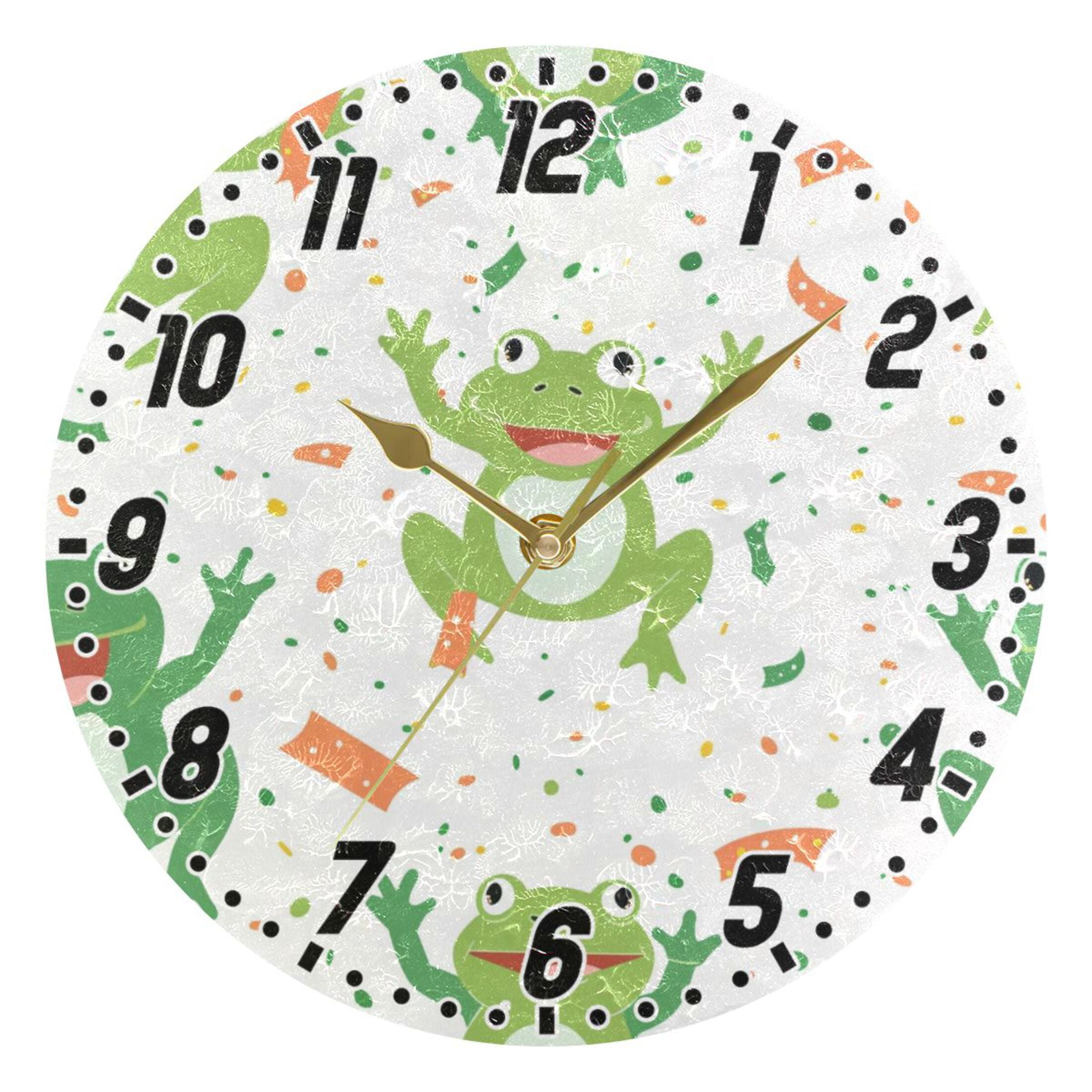 Cute Cartoon Frogs with Confetti Round Wall Clock Battery Operated ...